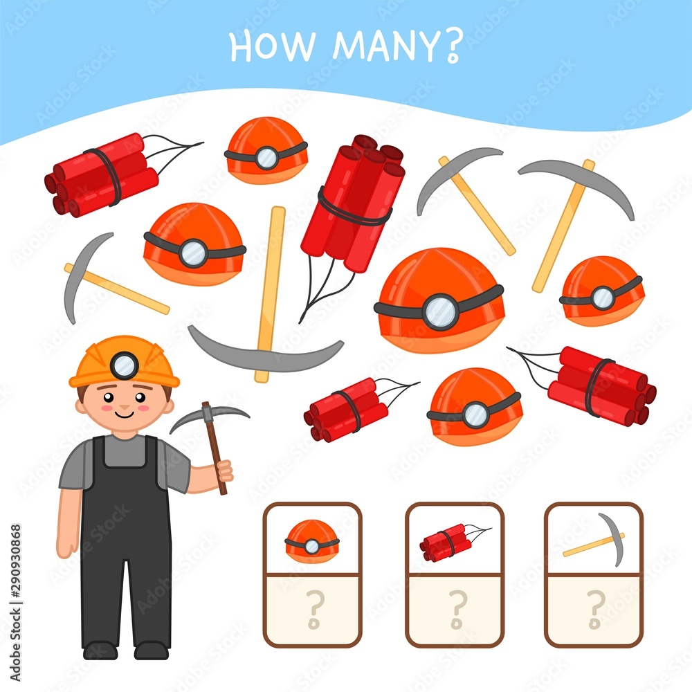 Counting educational children game, math kids activity sheet. How many ...