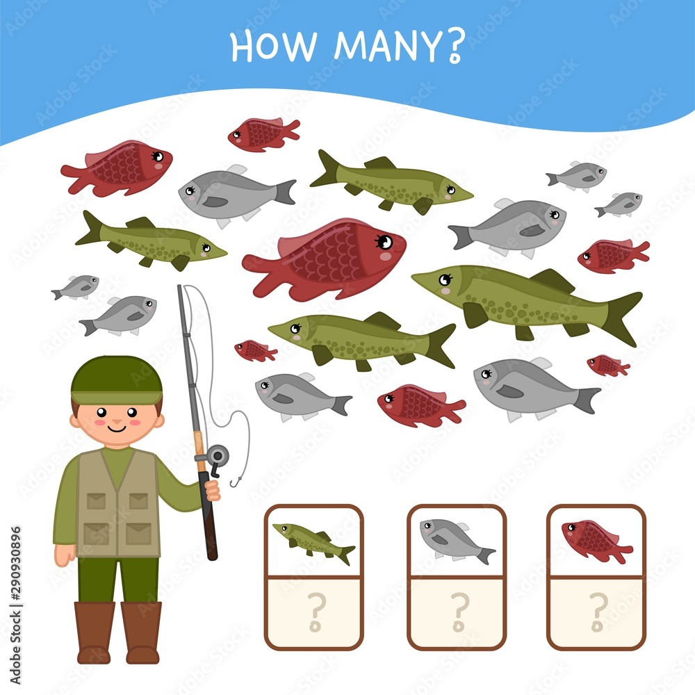 Counting educational children game, math kids activity sheet. How many ...