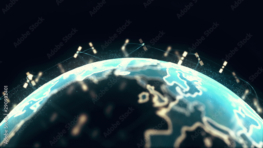 abstract 3D rendering satellites starlink network, digital earth data ...