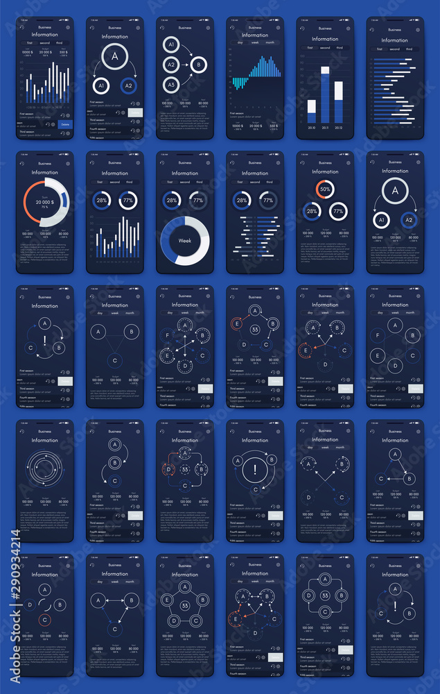 Different UI, UX, GUI screens and flat web icons for mobile apps Stock ...