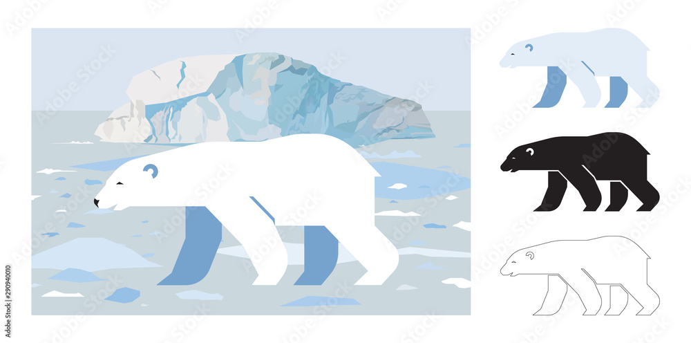 White bear icons. Flat vector illustration of white bear. Decorative ...