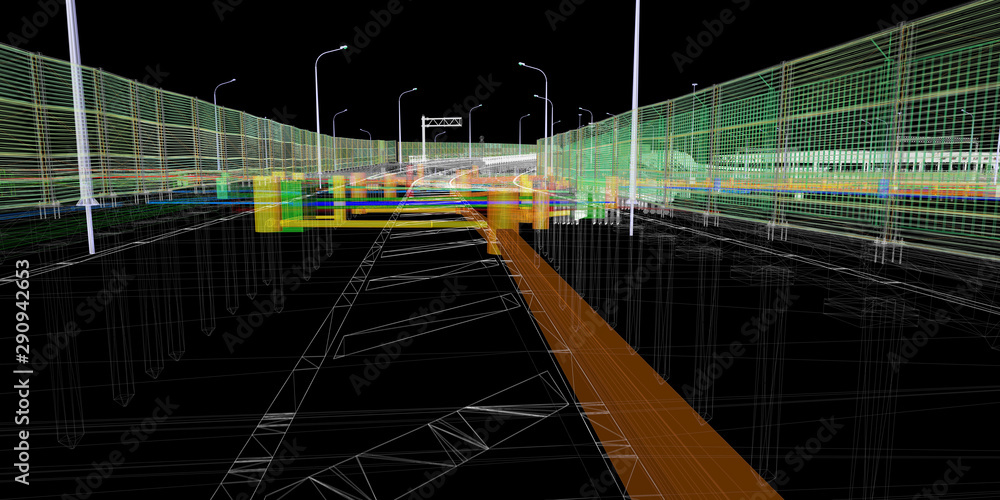 The BIM model of the object of transport infrastructure of wireframe ...