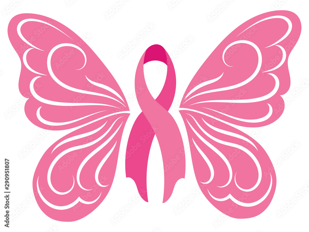 Pink Ribbon With Butterfly Wings Breast Cancer Awareness Ribbon