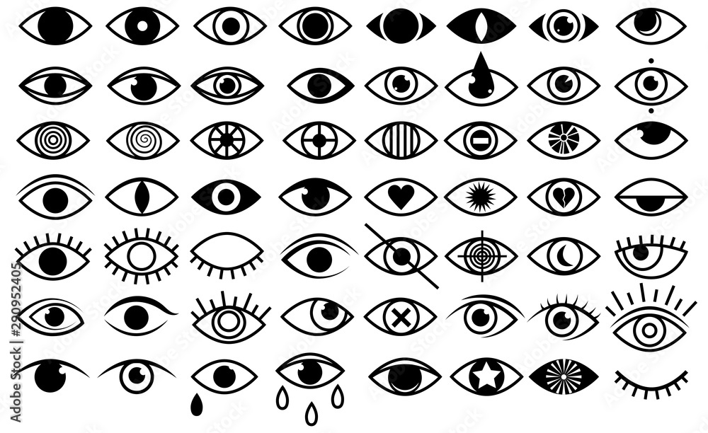 Set of stylized eyes for logos. Eye icon collection. Black and white ...