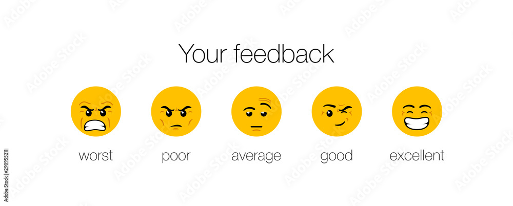 emotion feedback scale on white background. Angry, sad, neutral ...
