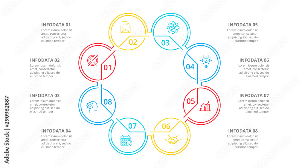 Octagon divided into 8 parts, steps or options. Simple vector ...