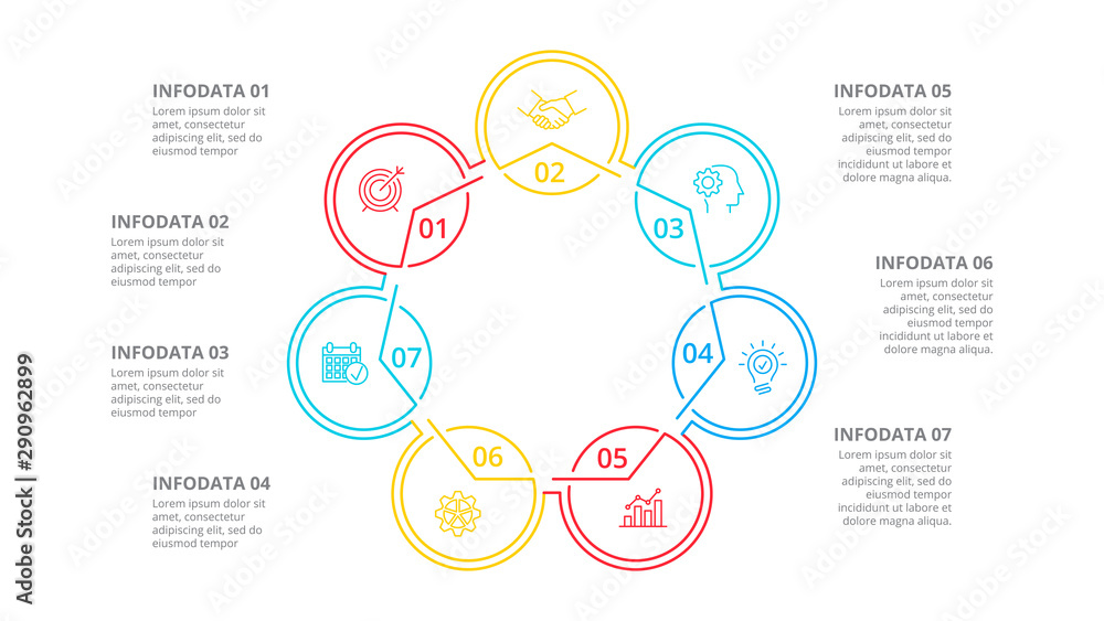 Heptagon divided into 7 parts, steps or options. Simple vector ...