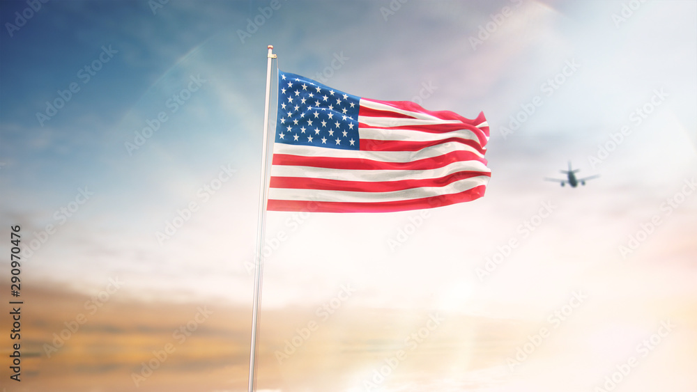 USA Flag With Airplane At Background Stock Photo | Adobe Stock