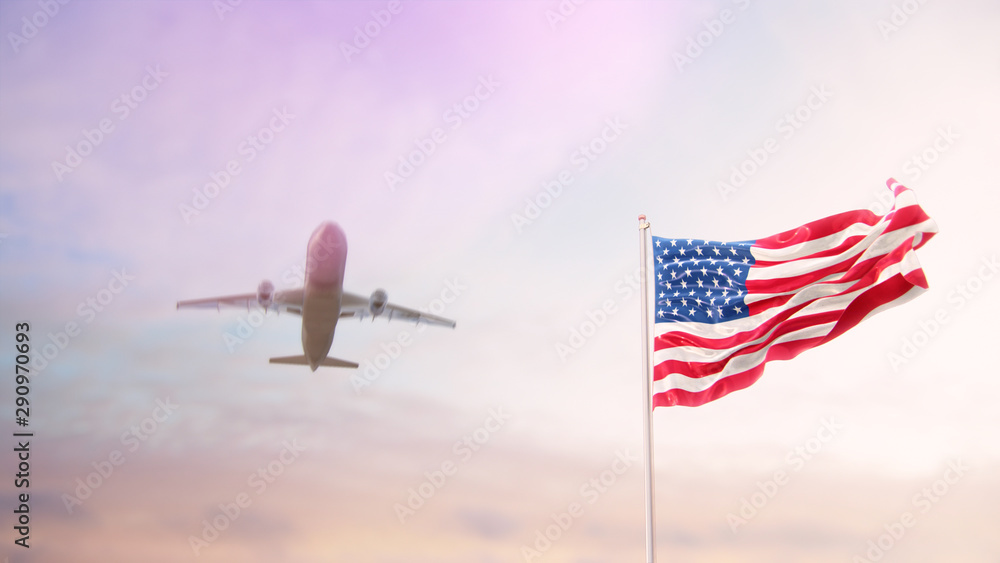 USA Flag With Airplane At Background Stock Photo | Adobe Stock