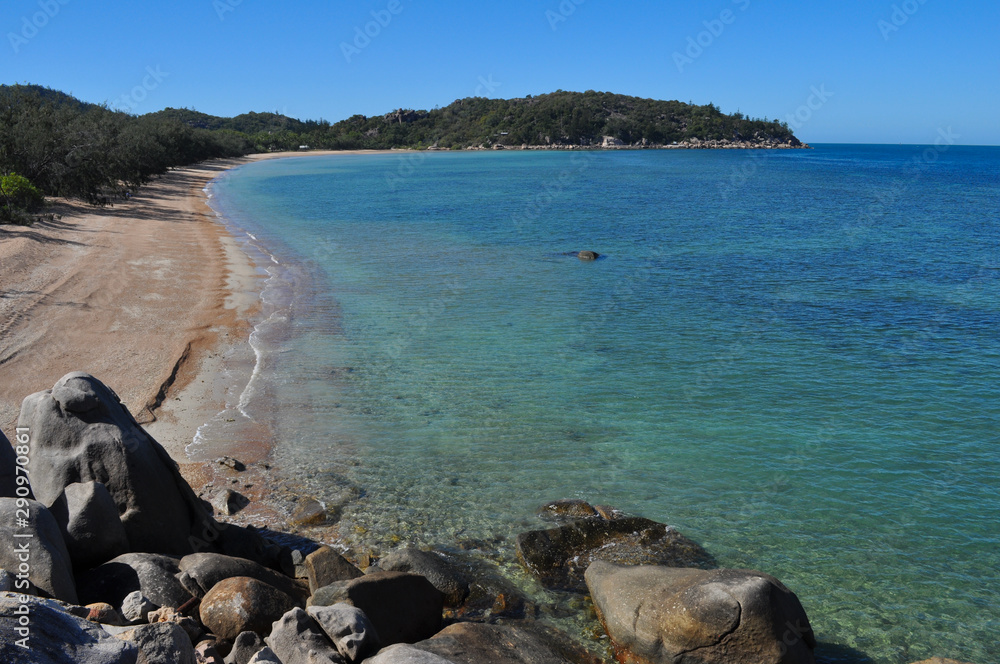 View over the beach at Geoffrey Bay from The Gabul Way, a raised ...