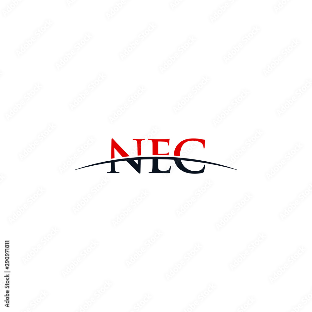 Initial letter NEC, overlapping movement swoosh horizon logo company ...