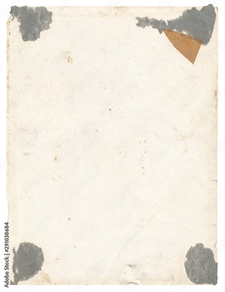 Texture old paper with traces of scuffs and stains. Isolated on white ...