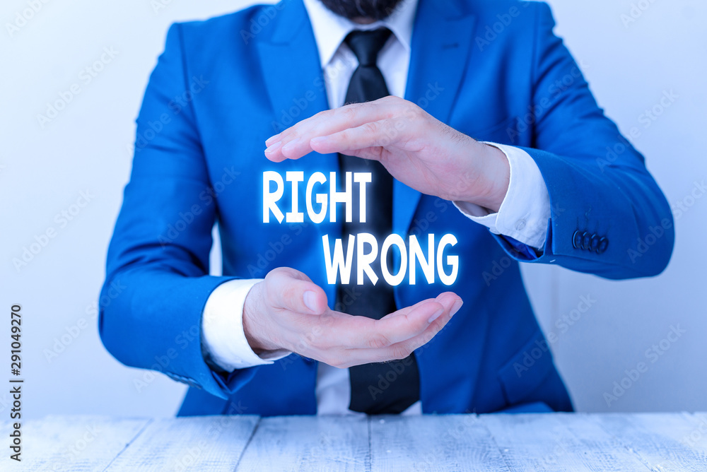 Writing note showing Right Wrong. Business concept for choose between ...