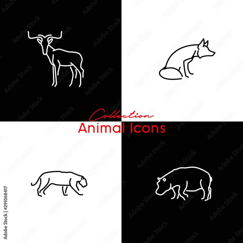 set collection of minimalist animal concept icons logo Stock Vector ...