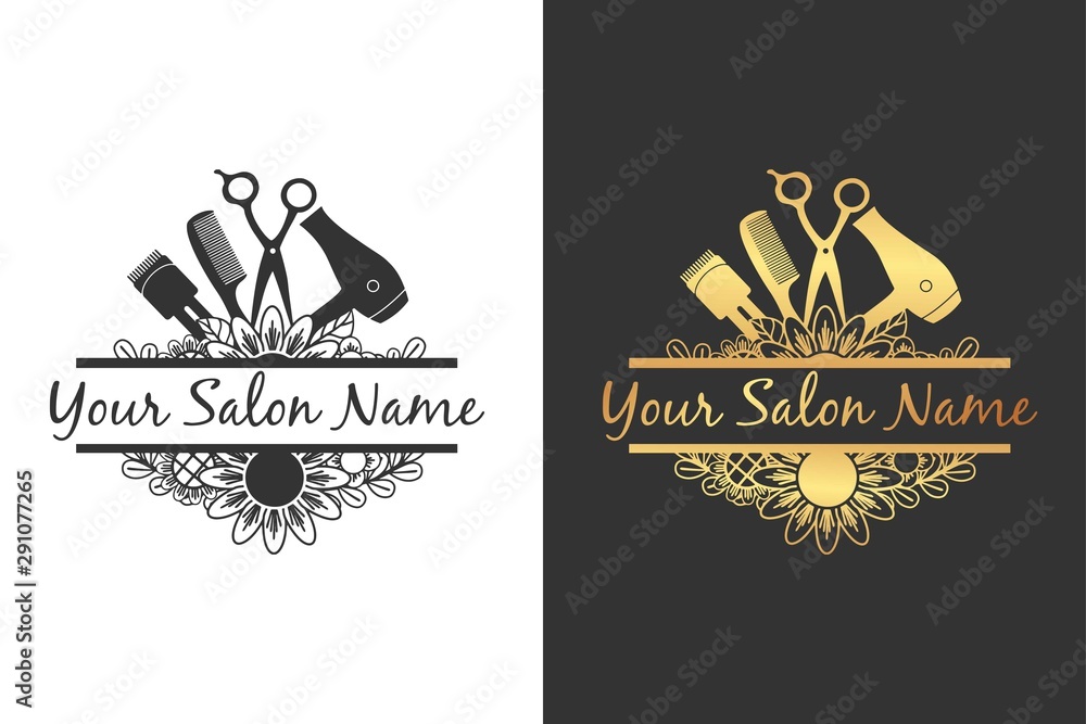 split salon tool with flower for salon logo or sign Stock Vector ...