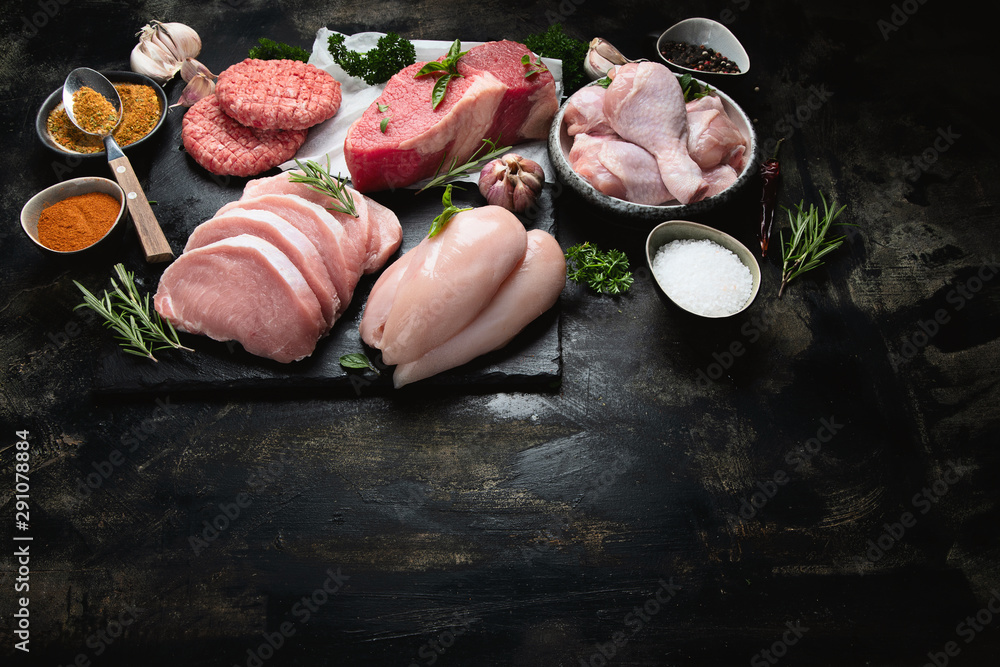 Different types of raw meat Stock Photo | Adobe Stock