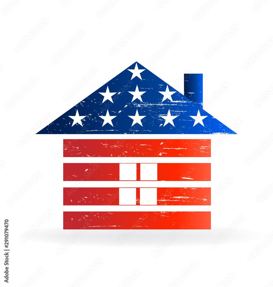 Grunge American house USA flag logo vector Stock Vector | Adobe Stock