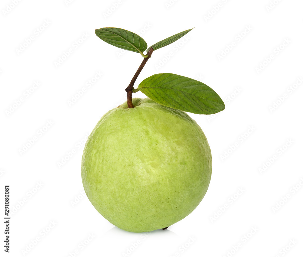 whole guava fruit with leaf isolated on white background Stock Photo ...