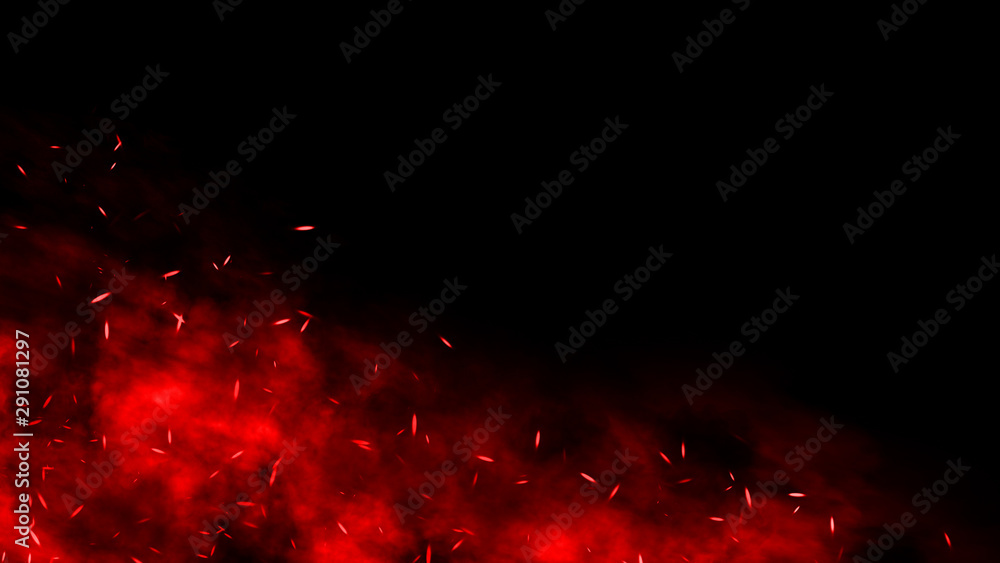 Fire red particles effect dust debris isolated on black background ...
