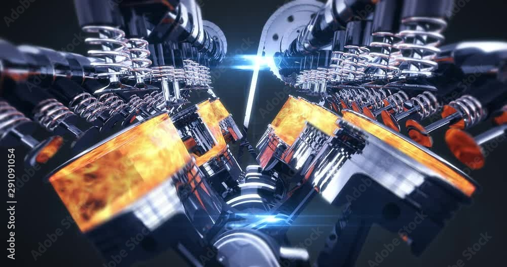 V8 Engine Animation With Explosions - Camera Slowly Moving. Pistons And ...