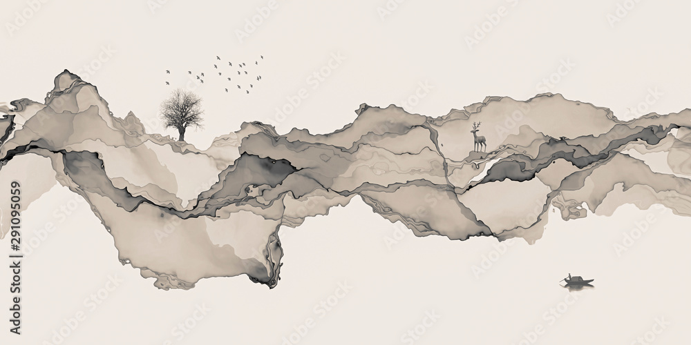 Abstract background ink line decoration painting landscape artistic ...
