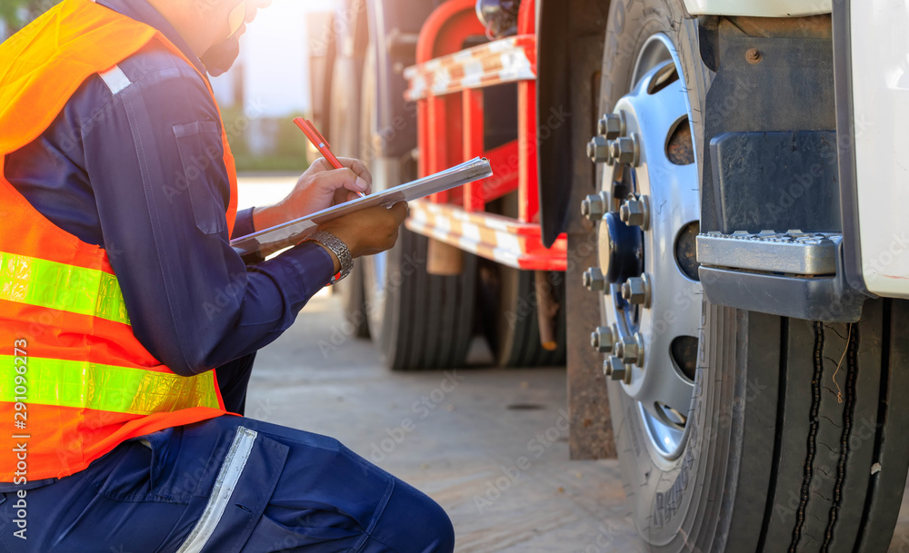 Preforming a pre-trip inspection on a truck,Concept preventive ...