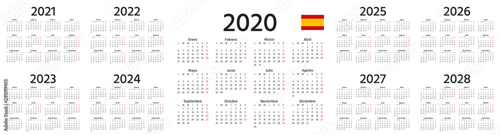 Spanish Calendar 2020, 2021, 2022, 2023, 2024, 2025, 2026, 2027, 2028 ...