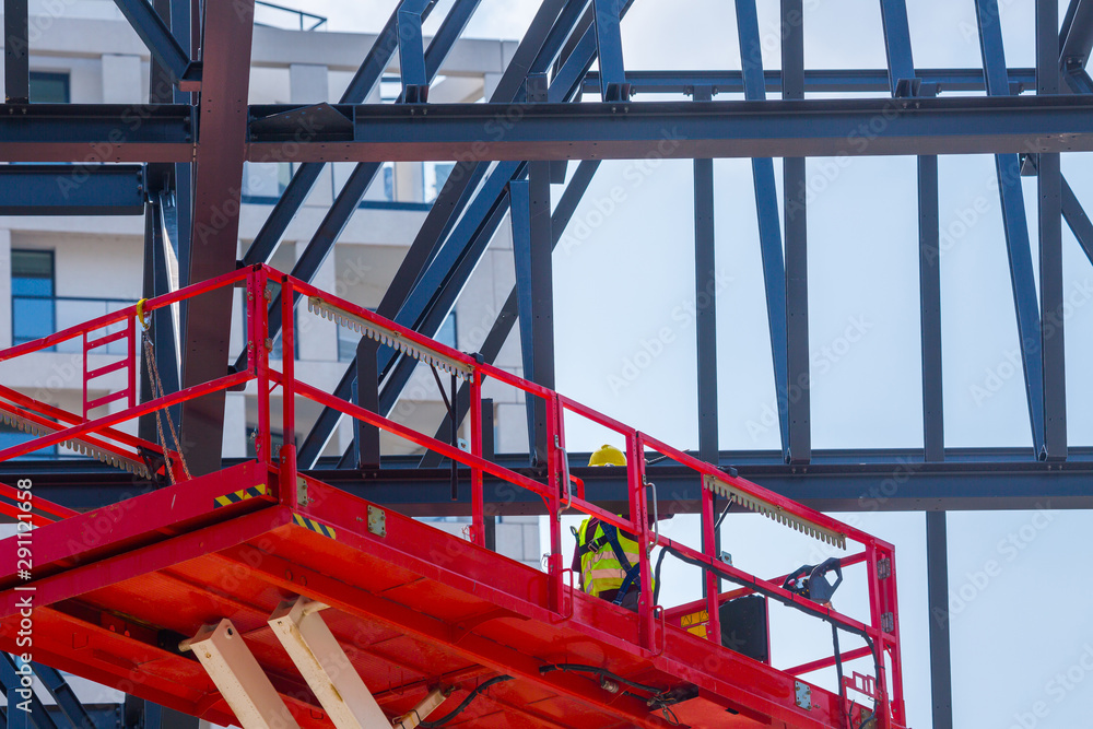 Professional installation work on a construction building site ...