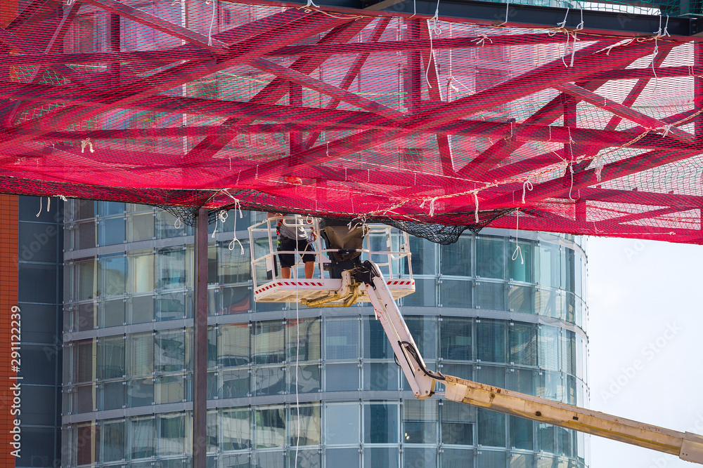 Professional installation work on a construction building site ...