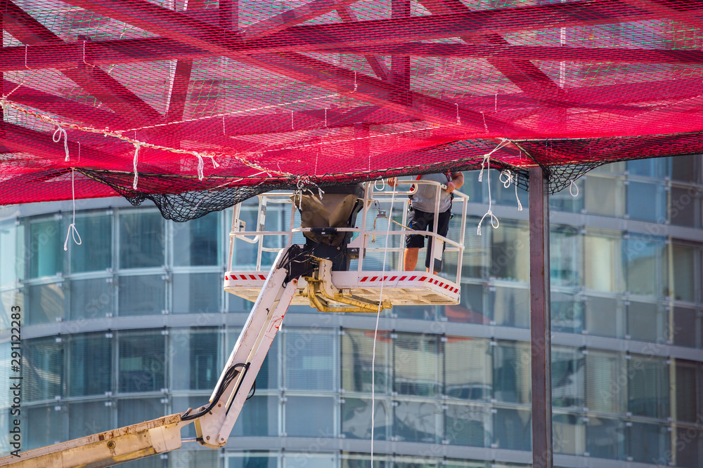 Professional installation work on a construction building site ...