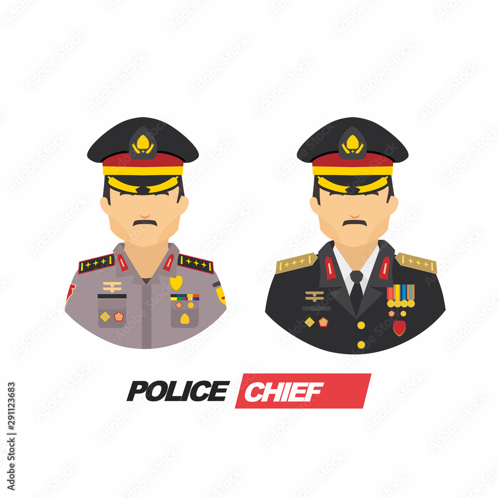 Set Illustration of two police chief and general officer on duty with ...