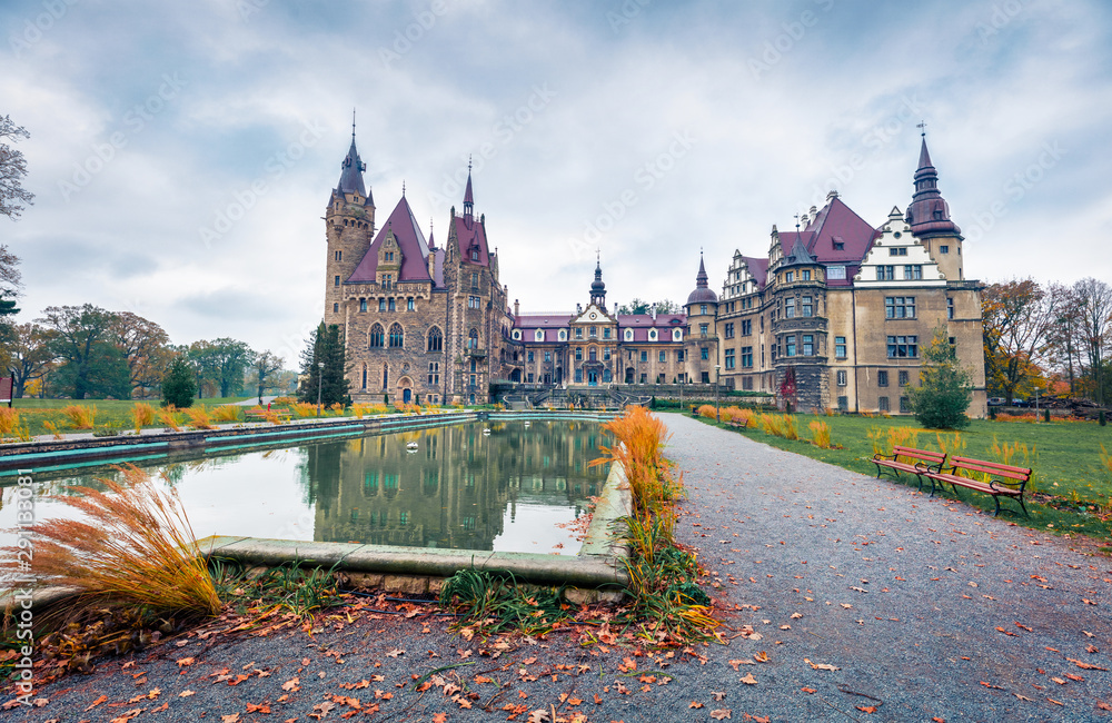 MOSZNA, POLAND - OCTOBER 24, 2017 ; The Moszna Castle, built in the ...