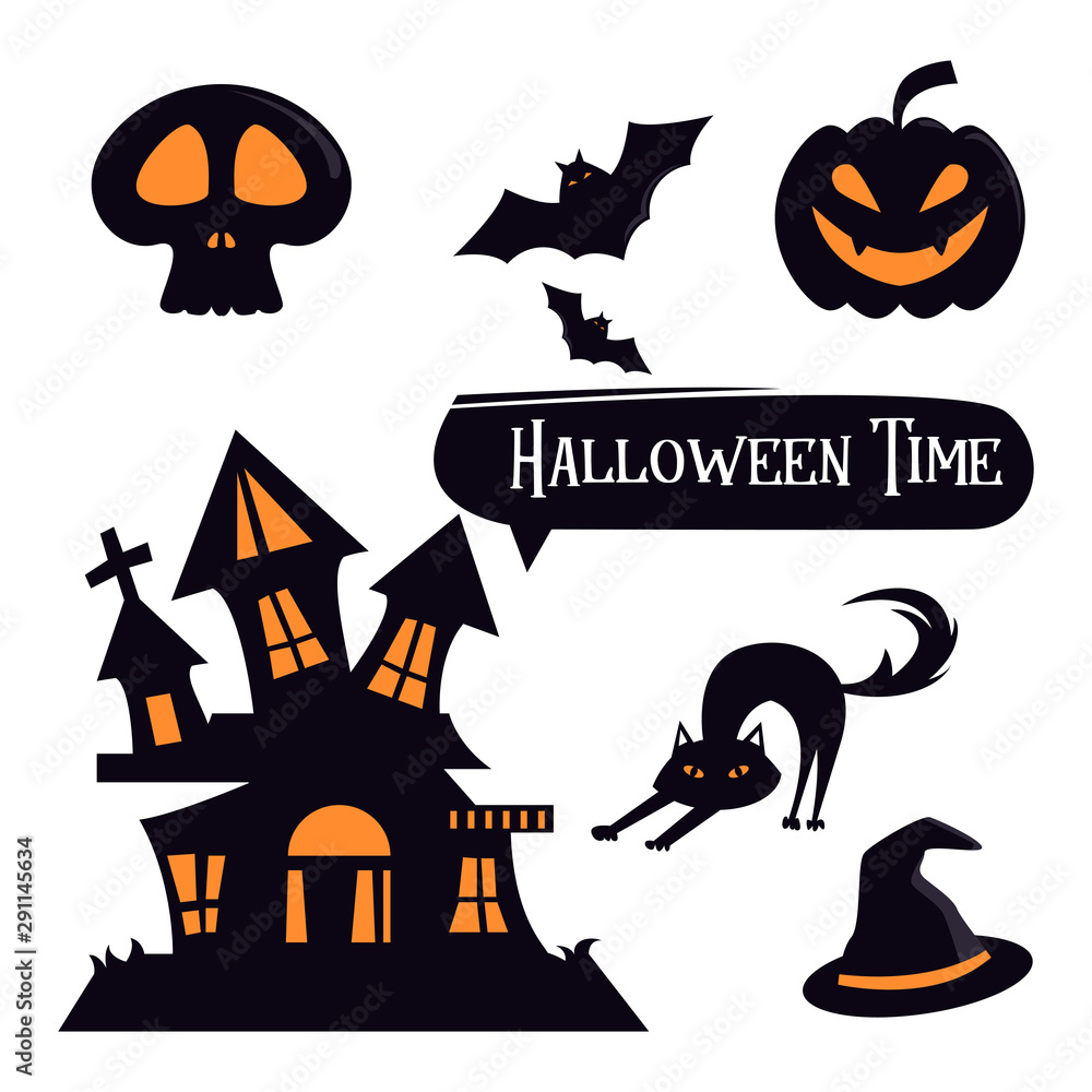 Set of halloween element for graphic resource and logo. haunted house ...