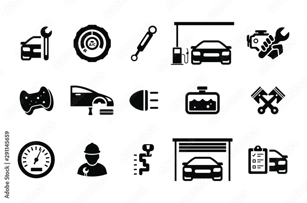 Car repair shop and mechanic icon set Stock Vector | Adobe Stock