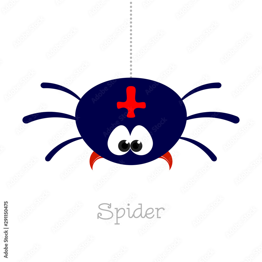 Cartoon blue spider with red teeth on a white background. Vector ...