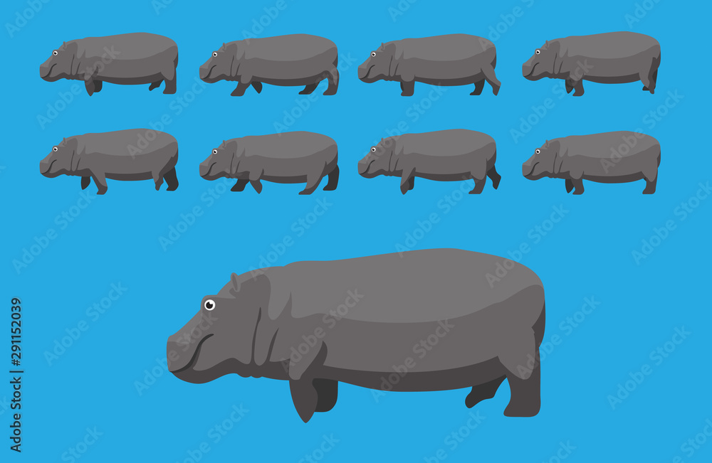 Hippopotamus Walking Animation Cartoon Vector Illustration Stock Vector ...