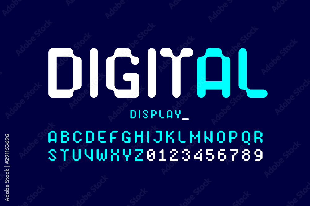 Digital display typeface, alphabet and numbers Stock Vector | Adobe Stock