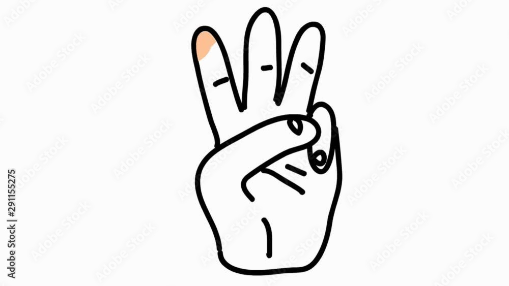 3 fingers icon cartoon hand drawn illustration animation sketch with ...