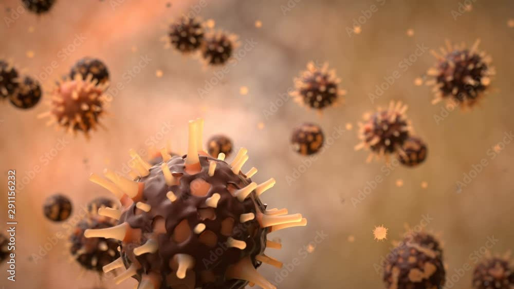 Viral cells, viruses and antibodies, viral cells under a microscope ...