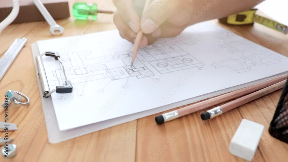 Engineers drawing Mechanical on the wood table, Mechanical designs ...