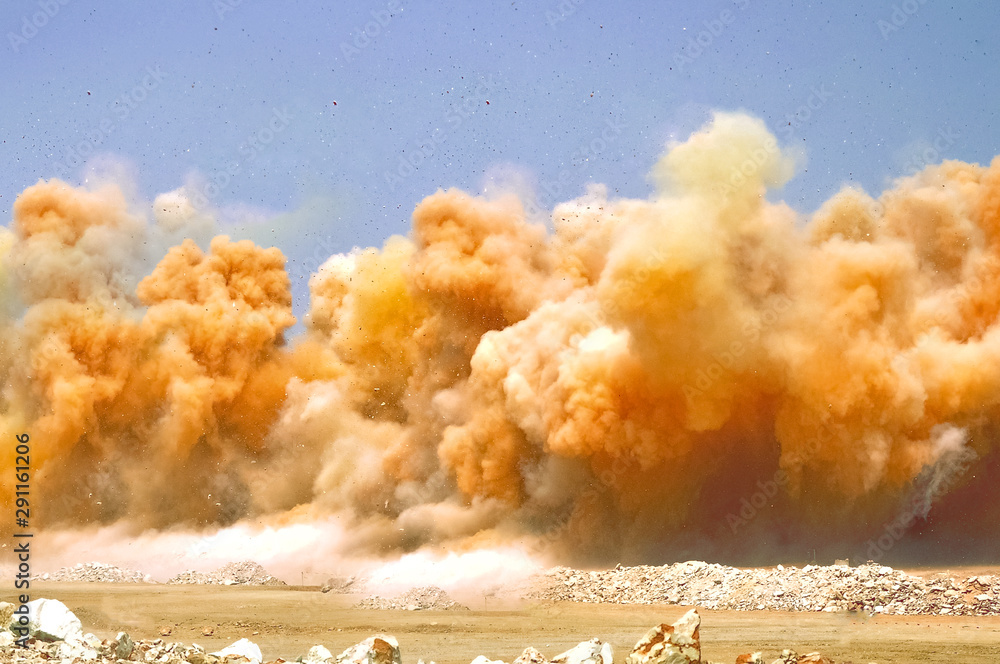 Explosion of detonator blasting on the construction site Stock Photo ...