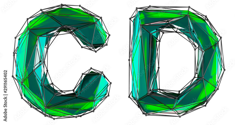 Realistic 3D letters set C, D made of low poly style. Collection ...