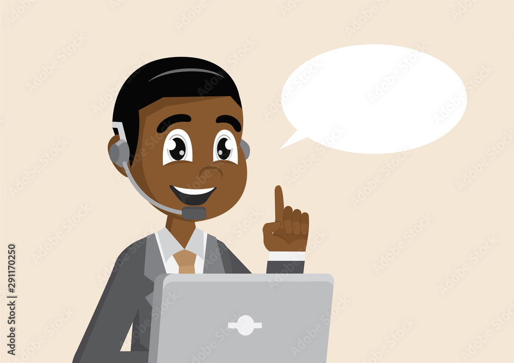Cartoon character, African Call center operator. Stock Vector | Adobe Stock