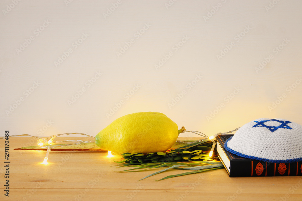 Jewish festival of Sukkot. Traditional symbols (The four species ...