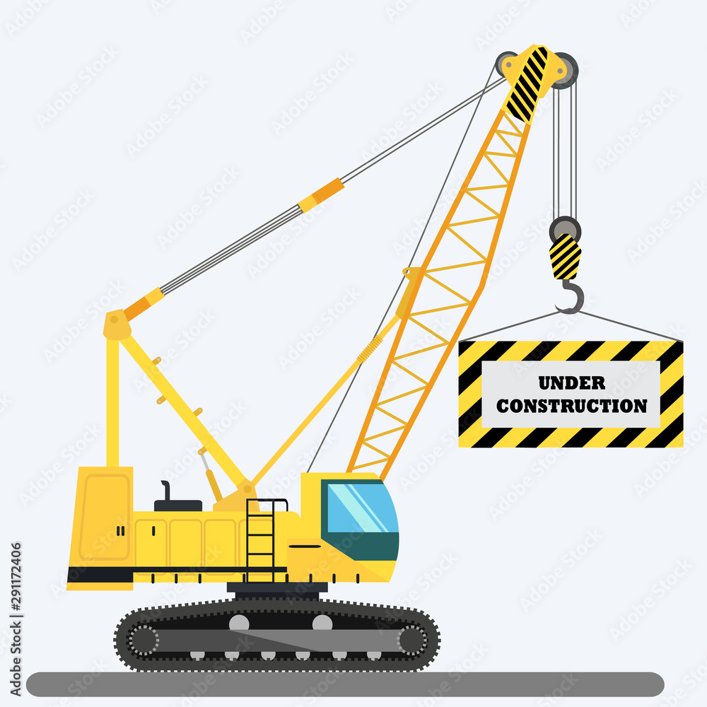 Mobile crane holding an under construction sign vector concept Stock ...