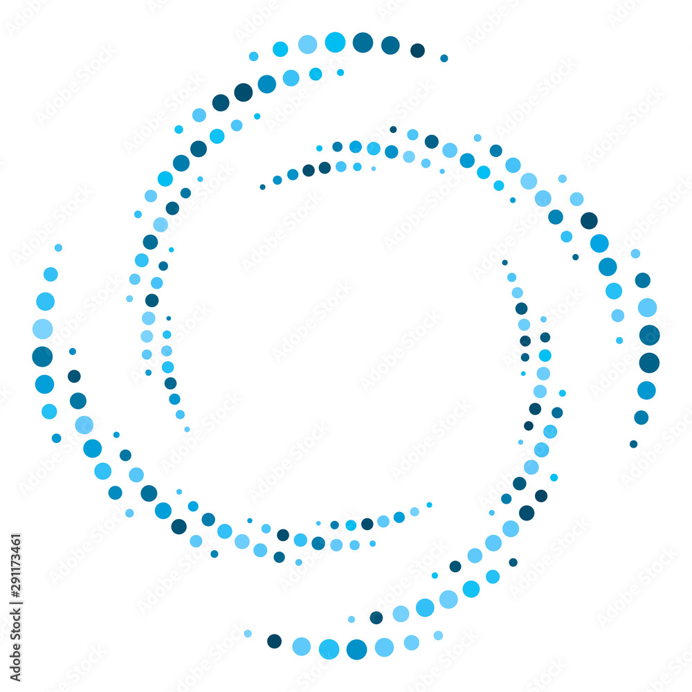 Dotted, dots, speckles abstract concentric circle. Spiral, swirl, twirl ...