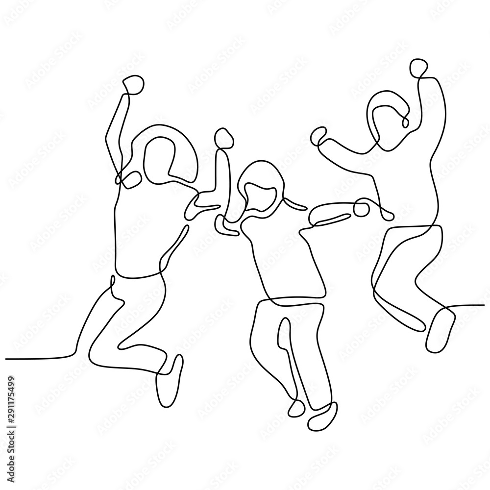 Continuous line drawing happy kids jump minimalist design one hand ...