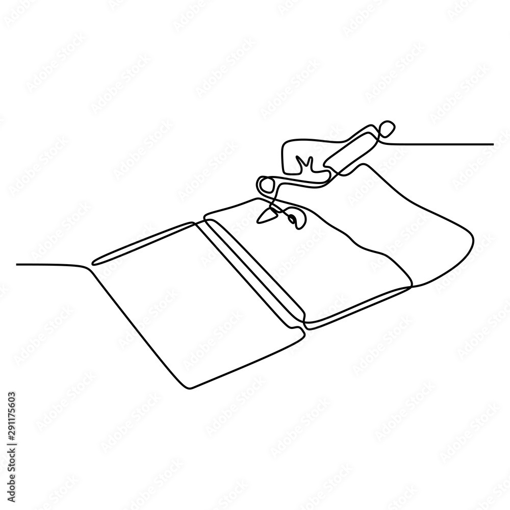 Continuous line drawing of hand writing with a pen on paper vector ...