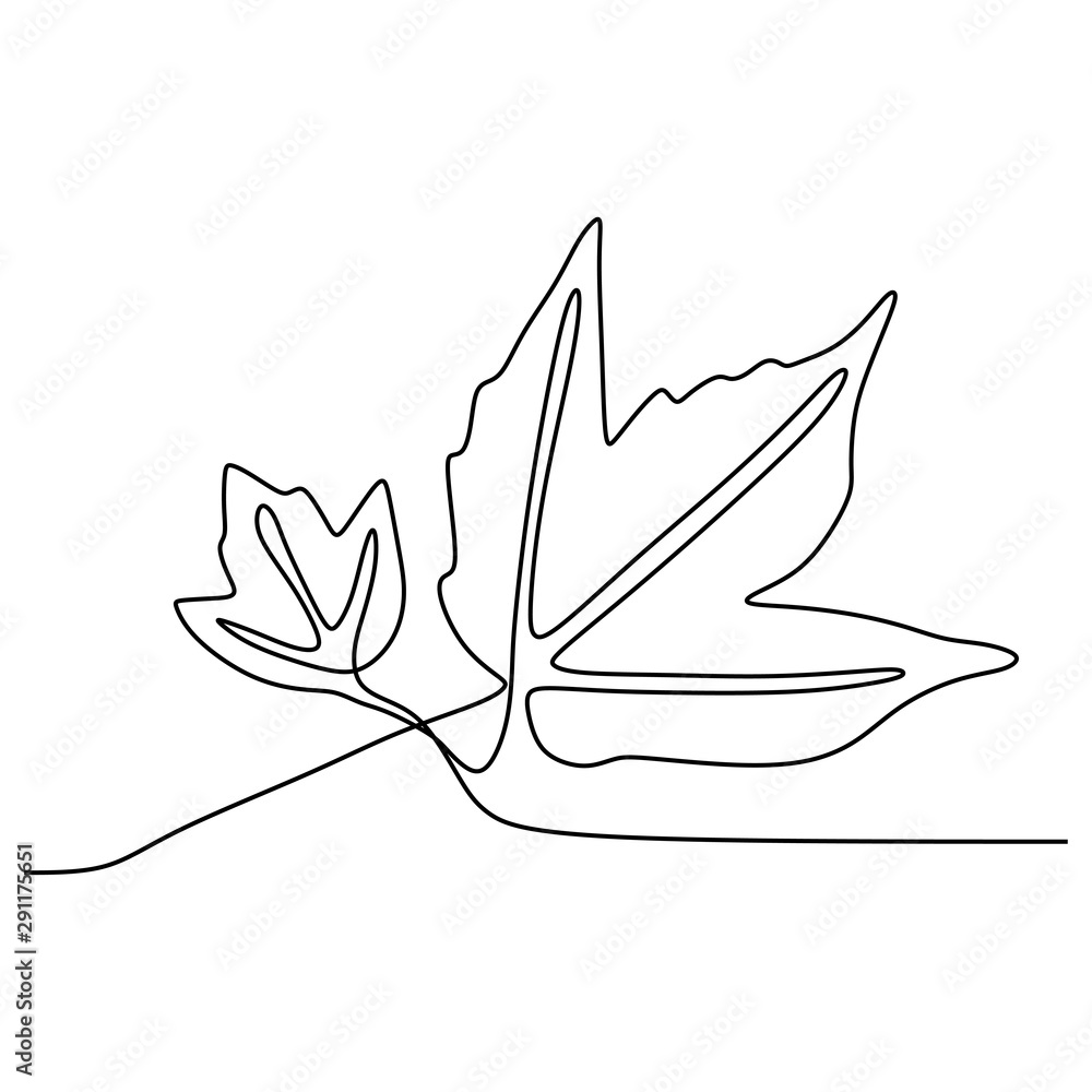 Single one line drawing of maple leaves one hand drawn lineart design ...