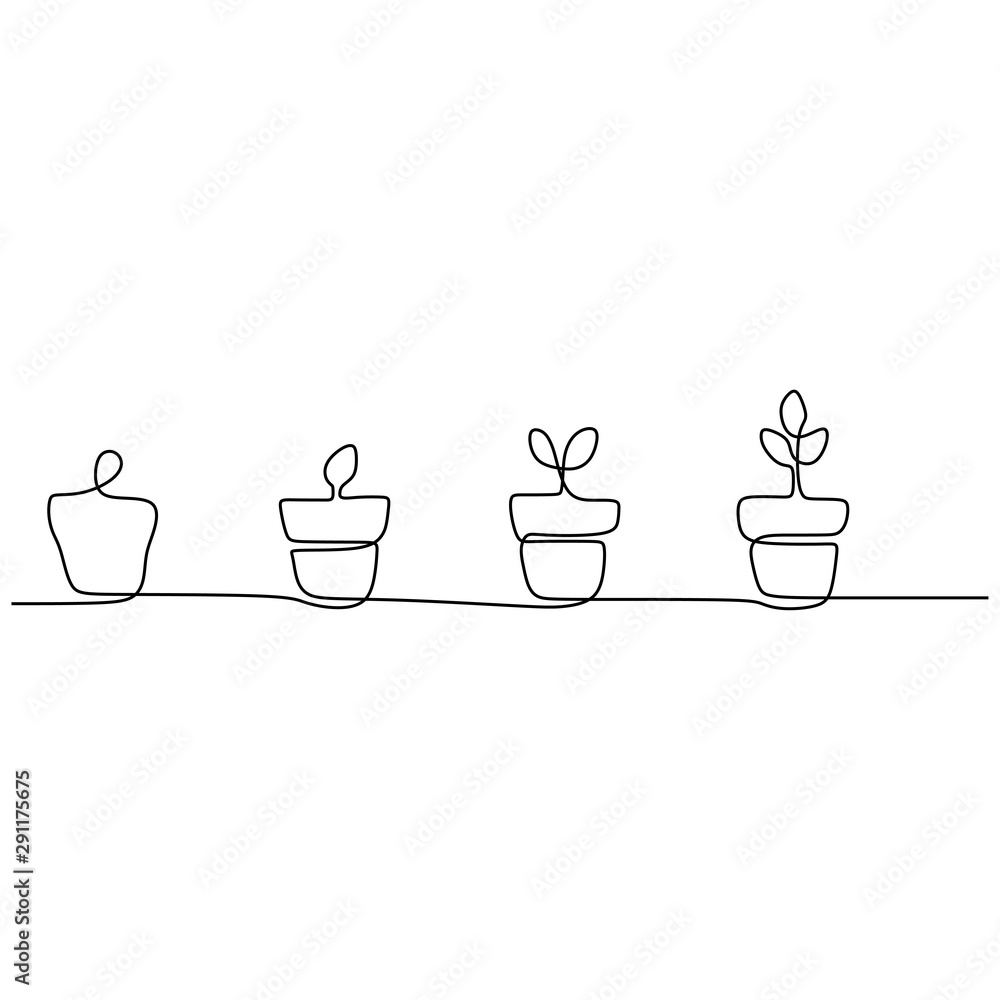 Phase of plant growing continuous one line drawing minimalist vector ...
